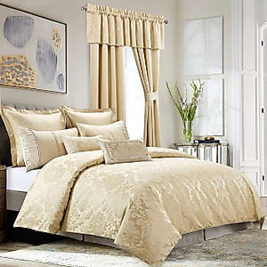 13-PC California King Size, SARA Bed in a Bag Including: Beige Duvet Cover Set+ 100% Cotton Sheet Set+ Bed Skirt+ Down Alternative Comforter