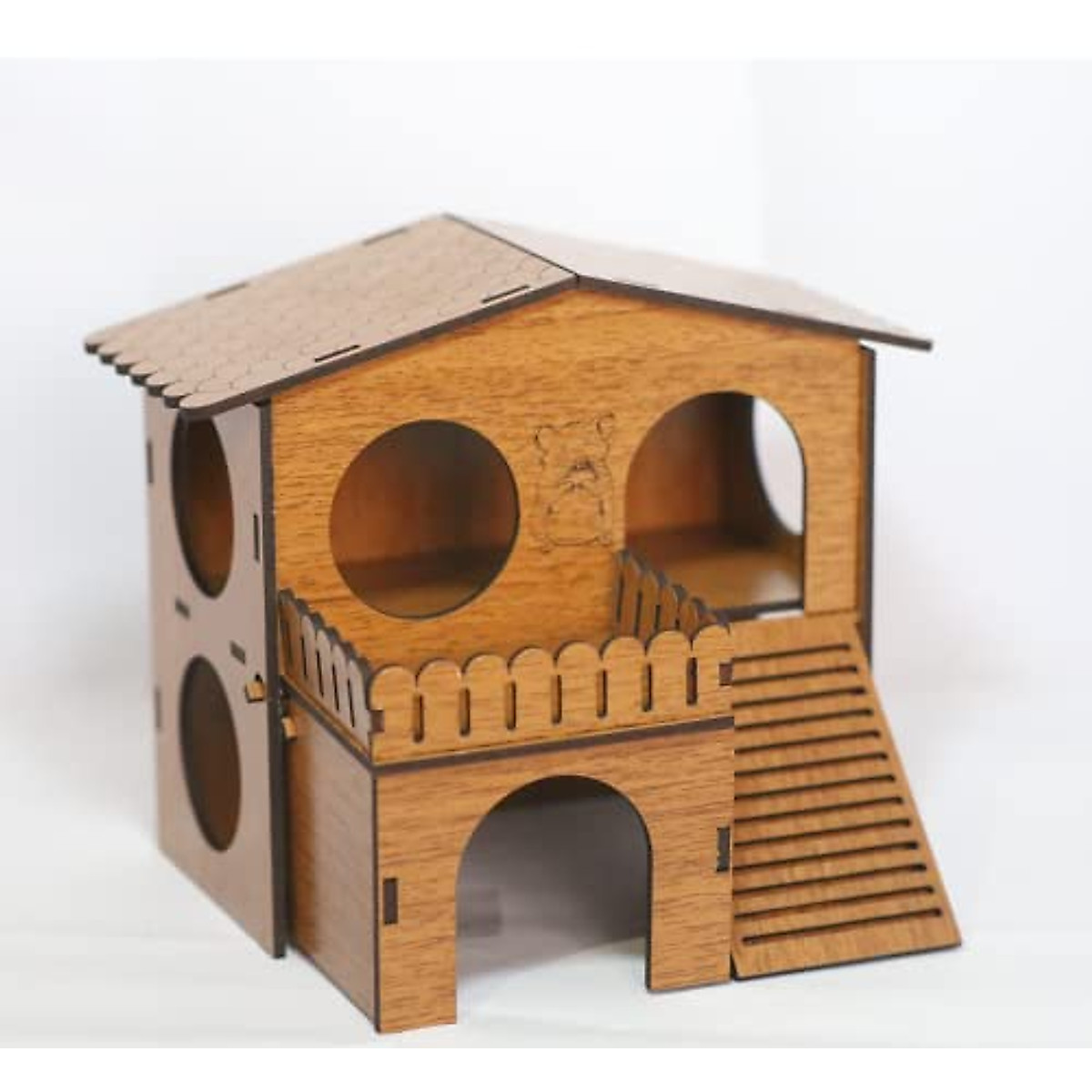2 Storey Hamster House with Wide Door Small Animal Climbing Ladder Dwarf Hamster Small Pet Dwarf Hamster Cage Small Animal Hideout Easy Clean Wooden Hideaway, Brown