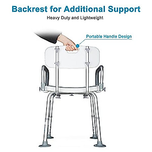 LEACHOI Shower Chair with Detachable Arms and Back 350 lbs, Heavy Duty Shower Seat with Extra 4 Rubber Tips & Shower Grab Bar, Inside Shower Bath Stool for Handicap, Disabled, Seniors & Elderly