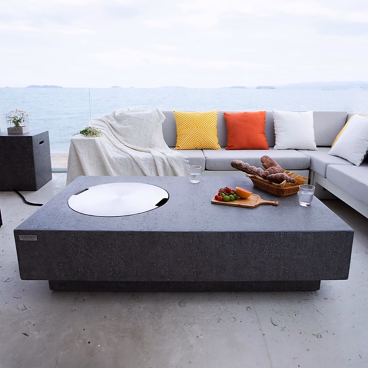 Elementi Modern Concrete Fire Pit, 56" x 32", Gray, Includes Lava Rocks, Natural Gas & Propane Compatible