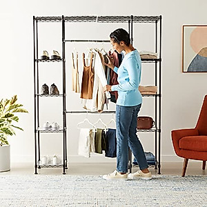 Amazon Basics Expandable Metal Hanging Storage Organizer Rack Wardrobe with Shelves, 14"-63" x 58"-72", Black