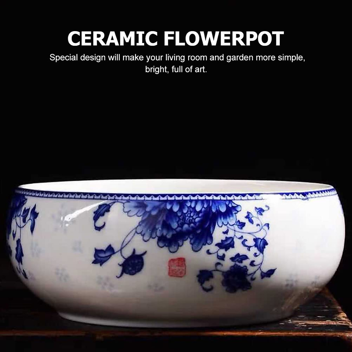 Happyyami House Plants Indoors Live Blue and White Floral Planter Flower Pot with Stand Orchid Pots Bonsai Holder Flower Bowl Garden Decorations for Garden Landscape Office House Plants