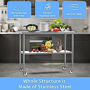 ROVSUN 60'' x 24'' Stainless Steel Table for Prep & Work,Commercial Heavy Duty Worktables & Workstations, Metal Table with Wheels for Kitchen, Restaurant,Home,Hotel