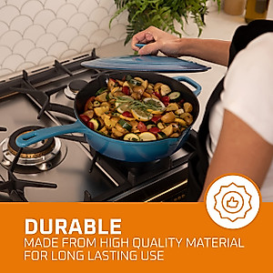 Bruntmor 5 Qt Turquoise Enamel Cast Iron Sauté Pan With Lid, 5 Quart Oven Safe Cast Iron Skillet, Cast Iron Grill Pan Set, Nonstick Cookware And Bakeware For Casserole Dish