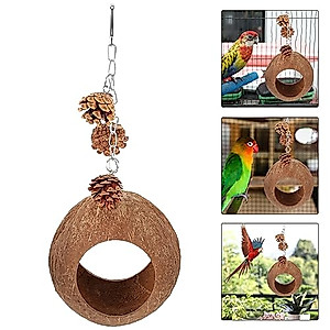 POPETPOP Coconut Shell Nest Bird Bed Bird Nest Tent Parrot Bed Parrot Supply Cage Parrot Hammock Bird Sleeping Tent Parrot Hut Bird Cage Hanging Hammock Bird House Parrot Nest Soft