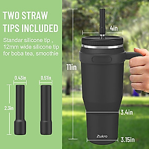 Zukro 50 oz Tumbler with Handle and Straw Lid, Vacuum Insulated Stainless Steel Water Bottle Travel Mug with Screw Lid, Fit in Cup Holder, Leakproof, Dishwasher Safe, Keeps Cold 30 Hours - Black