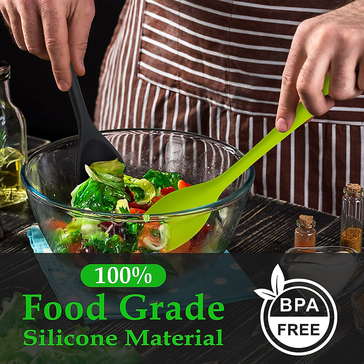 4 Pcs Silicone Spoons for Cooking, 10.6'' Large Mixing Spoon for Cooking Heat Resistant Basting Spoon Serving Spoon, Non Stick Kitchen Utensil Spoons Set for Stirring, Mixing and Serving