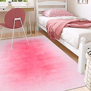 Collive Hot Pink 5x7 Area Rugs for Bedroom Girls, Contemporary Ombre Nursery Rug Washable Non-Slip Living Room Rugs, Soft Cute Baby Bedside Carpet for Dorm Playroom, Kids Room
