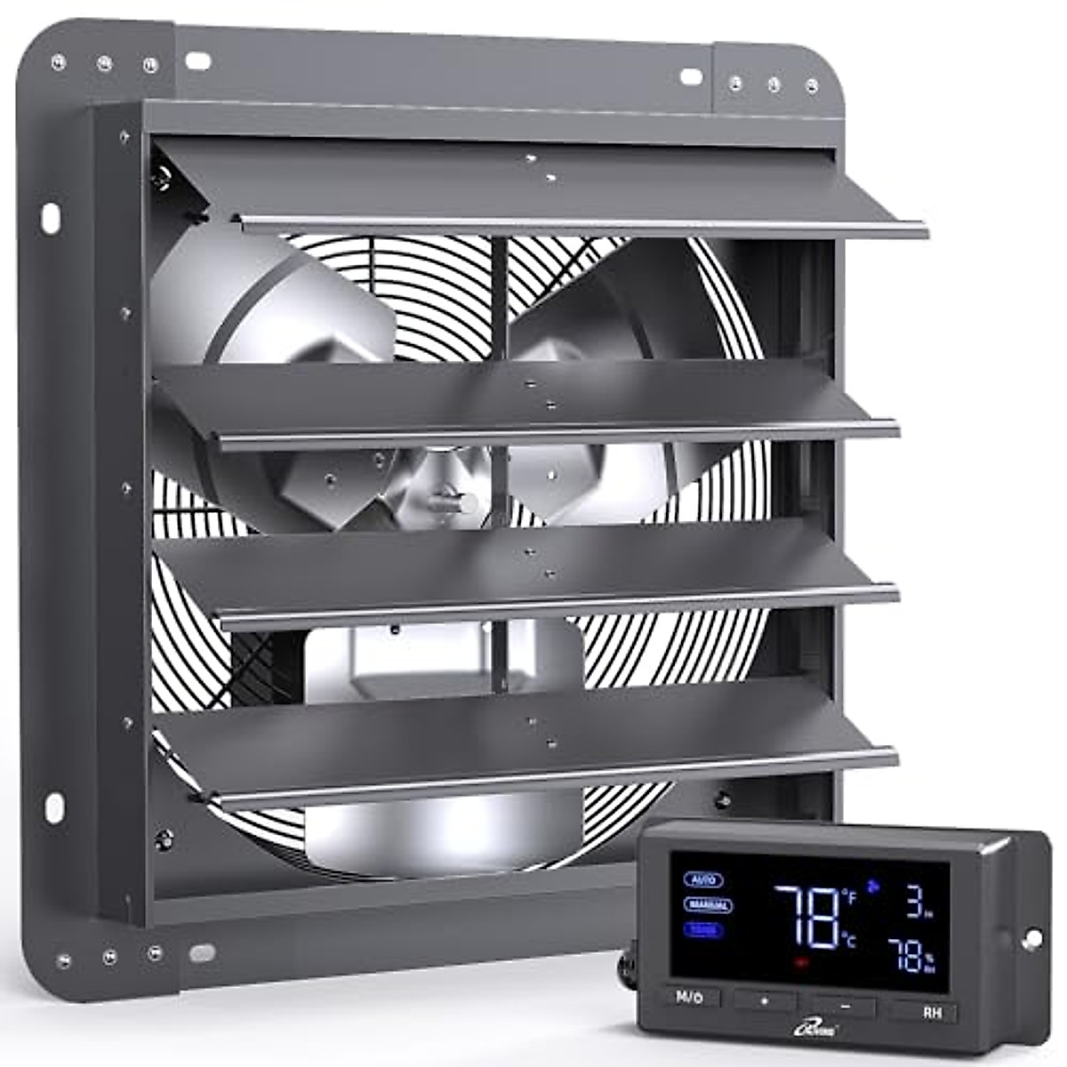 iLiving 16" Wall Mounted Shutter Exhaust Fan, Automatic Shutter, Temperature and Humidity Controls with Variable Speed, 1736 CFM at 1600 RPM DC Motor