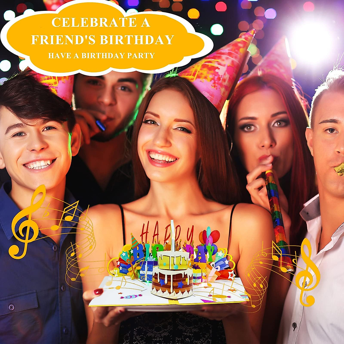 YIXIN Musical Birthday Cards with Light and Music, Blowable, 3D Birthday Popup Cards, Blow Out LED Light Candle– Plays Hit Song 'HAPPY Birthday' (Birthday Card)