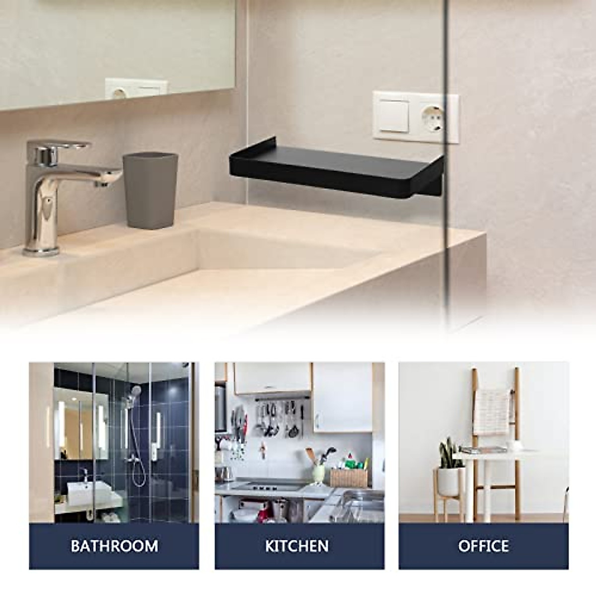 Zerodeko Phone Stand Black Floating Shelves Bathroom Organizer Wall Mounted Bathroom Small Wall Shelves Phone Shelf Makeup Organizer Space Bathroom Shower Shelves Small Shelf