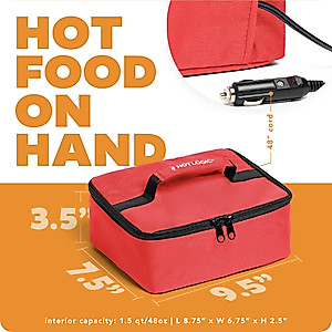 HOTLOGIC Mini Portable Electric Lunch Box Food Heater - Innovative Food Warmer and Heated Lunch Box for Adults Car/Home - Easily Cook, Reheat, and Keep Your Food Warm - Red - 12V