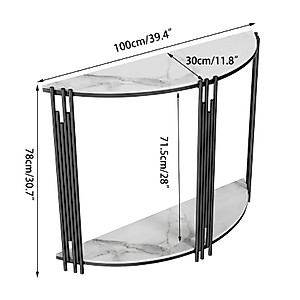 Wisfor Sintered Stone Console Table: Half Round White Entryway Table with Black Frame - Modern Narrow Sofa End Table - Semicircular Accent Table for Hallway, 39.4x11.8x30.7 inch
