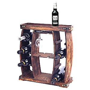Decorative Wooden 8 Bottle Rustic Wine Rack with Glasses Holder