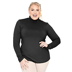 Women's Plus Size Long Sleeve Turtleneck Top Black 3X