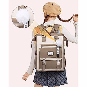LOVEVOOK Laptop Backpack for Women,15.6 Inch College Backpack,Light Weight Travel Backpack Waterproof Casual Daypack Computer Backpack fits Travel Work Casual（Coffee&Beige）