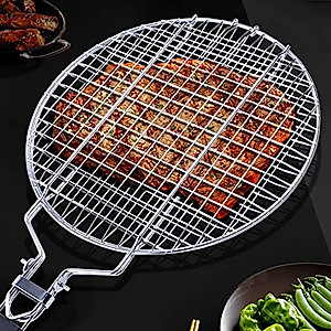 West Raccoon Portable BBQ Grill Basket Fish Grill Basket with Removable Handle with Removable Handle for Outdoor Grill Vegetables Fishes (WR-58 Round Clip)