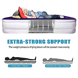 CHILLSUN Queen Air Mattress with Built-in Pump - Best Inflatable Airbed Luxury Double High Inflatable Bed Blow Up Bed for Home Portable Camping Travel, 80x60x18in, 650lb MAX
