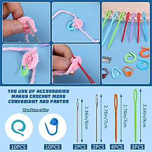 Chenille Yarn, 14OZ Soft Velvet Chenille Yarn for Crocheting and Knitting, Velvet Yarn with Stitch Marker, Big Eye Needles for Scarves, Hats, Blankets DIY Weaving Crocheting HandCrafts Yarn