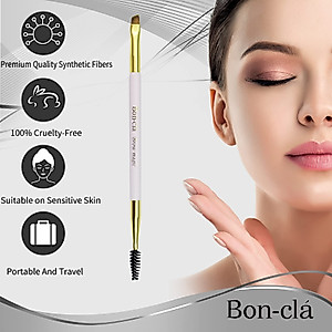 Bon-clá Magic Double Ended Angled Eyeliner Brush & Spoolie - Angled Brow Brush, Suitable for Gel, Liquid, Eyelashes, Eyebrows, Professional Makeup Tools