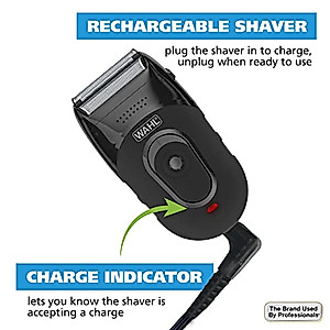 Wahl Compact Rechargeable Lithium Ion Shaver Kit with Hygienic Rinseable Foils & Cutter Bar with Dual Flexible Foils That Move with The Contours of Your Face - 7065