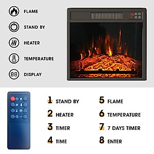 23" Electric Fireplace Insert, Recessed Fireplace Heater with Low Noise, Remote Control with Timer, Touch Screen, Adjustable Flame Brightness