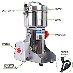 Samger 70-300 Mesh Electric Grain Miller Grinder 700g 1800W Stainless Steel High Speed Spice Grinder Pulverizer 28000RPM Commercial Powder Machine for Coffee Bean Nut Herb Wheat Pepper