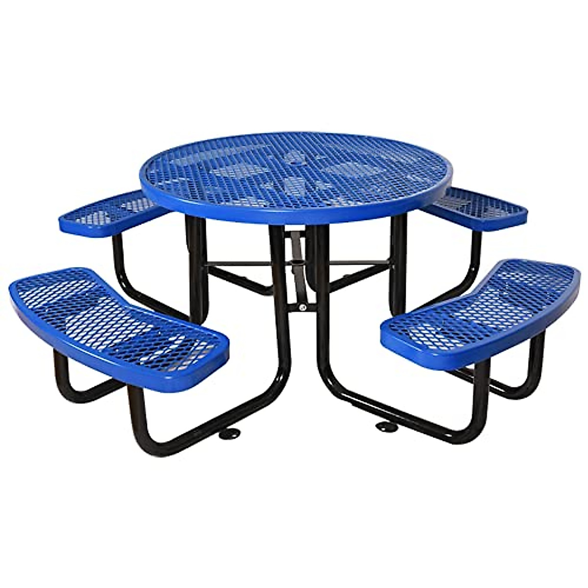 HONOOR Expanded Metal Picnic Table for Outdoors Lifetime Picnic Table with Umbrella Hole,Heavy Duty Sturdy Commercial Picnic Tables for Garden Courtyard BBQ, Round 46 inch Blue (ASW333)