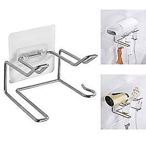 Hair Dryer Holder Wall Mounted Self Adhesive Blow Dryer Holder Stainless Steel Hair Dryer Rack Holder Silber Punching Free Shelf Storage for Bathroom/Bedroom/Washroom