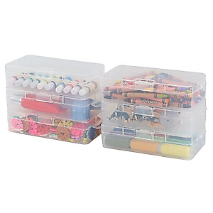 Qskely 6-Pack Large Clear Plastic Storage Containers with Latching Lid, Art Craft Supply Organizer Box, 7.12" x 3.5" x 1.8"