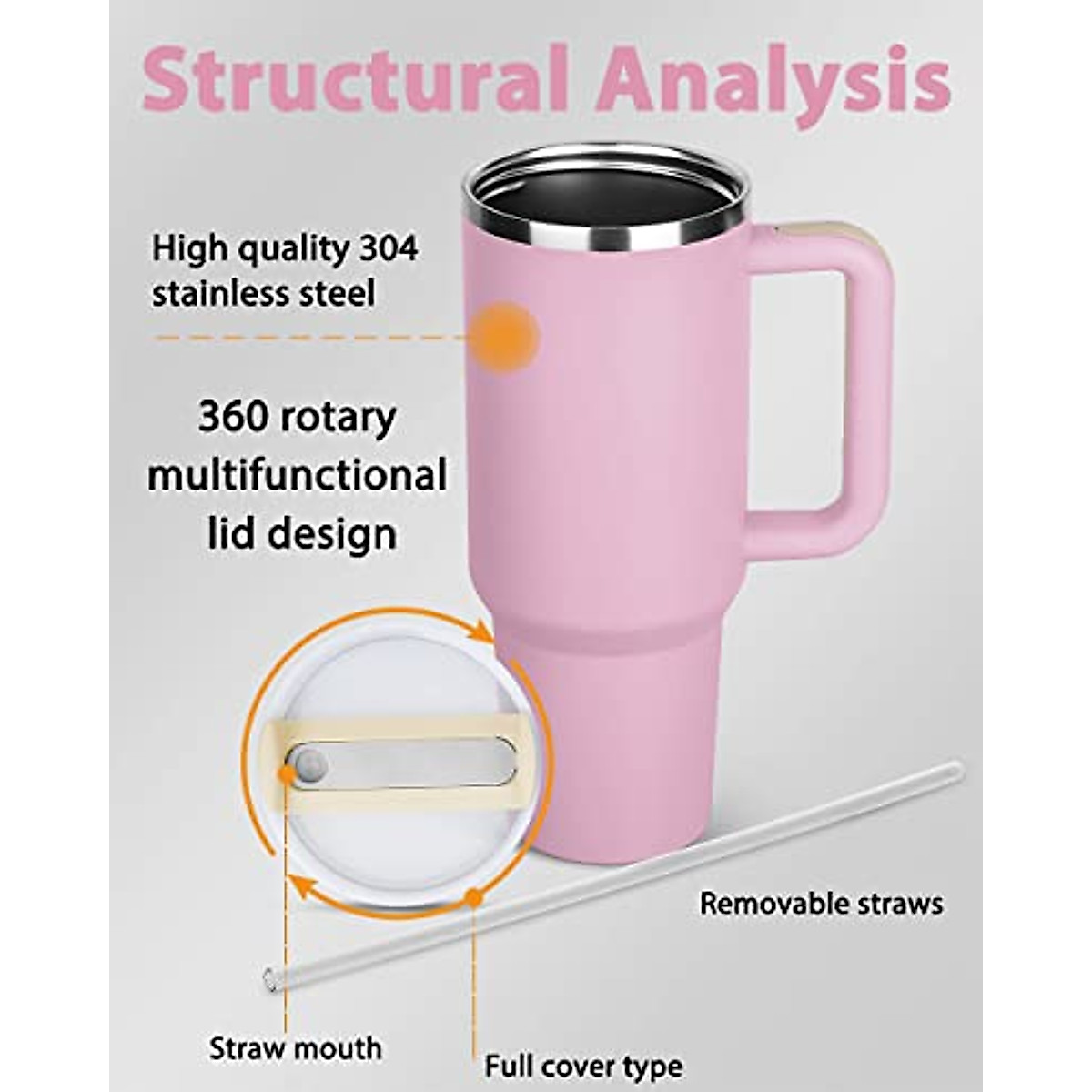 METRICCHIMP 40 oz Tumbler With Handle and Straw Lid Insulated Reusable Stainless Steel Water Bottle Travel Mug Iced Coffee Cup Travel Mug for Hot and Cold Beverages