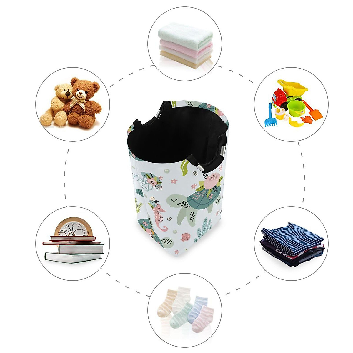 YETTASBIN Sea Turtles Laundry Hamper, Waterproof Foldable Laundry Basket Large Dirty Clothes Toys Storage Basket with Handle for Bathroom, Bedroom, Laundry Room, Playroom