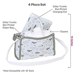 ADORA Baby Doll Diaper Bag with Sturdy Straps, Includes Changing Mat and 2 Doll Diapers (Fits 13" Dolls), Birthday Gift for Ages 3+ - Twinkle Stars