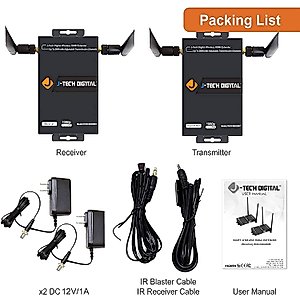 J-Tech Digital Wireless HDMI Extender 1X2 up to 200ft 1080P with HDMI Loop Output IR Passthrough (1TX + 1RX)