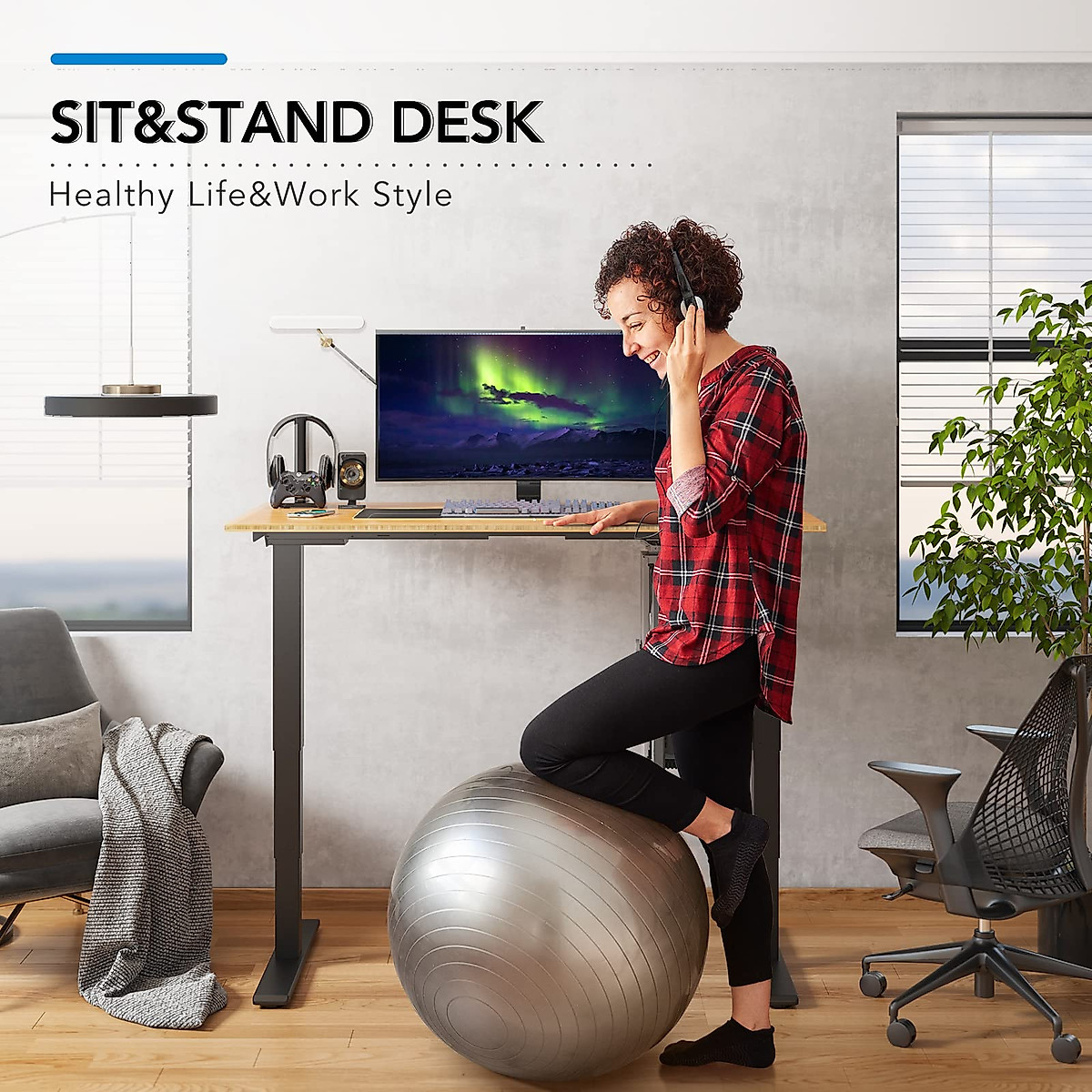 FLEXISPOT E6 Essential Bamboo 3 Stages Dual Motor 72x30 Inch Electric Height Adjustable Standing Whole-Piece Board Desk Sit Stand Up Desk (Black Frame + Bamboo Desktop)