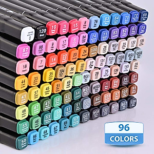 Dabo&Shobo 96 Color Alcohol Marker Pen, Bright Permanent Markers For Coloring, Markers For Adults Coloring Book, Wide Chisel And Fine Tip, Dual Tip Design Equipped with Black Suitcase