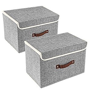 TYEERS Foldable Storage Boxes with Lids 2 Pack Fabric Storage Bins with Lids, Closet Organizers for Clothes Storage, Room Organization, Office Storage, Toys - Gray