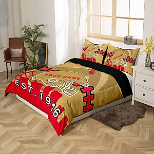 Erosebridal Custom Name Football Duvet Cover Queen,Football Bedding Set for Boys,American Football Comforter Cover,Football City Bed Sets with 2 Pillow Shams,Red Yellow(San Francisco)