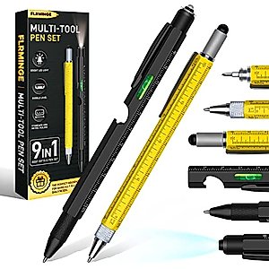 Gifts for Men Dad Him, Fathers Day,Multi-Tool 2Pc Pen Set,9 in 1 Multitool Pen,Unique Christmas Gifts for Men, Husband, Dad,Tool Gadget for Men Women, Stocking Stuffers Gifts for Men (Yellow)