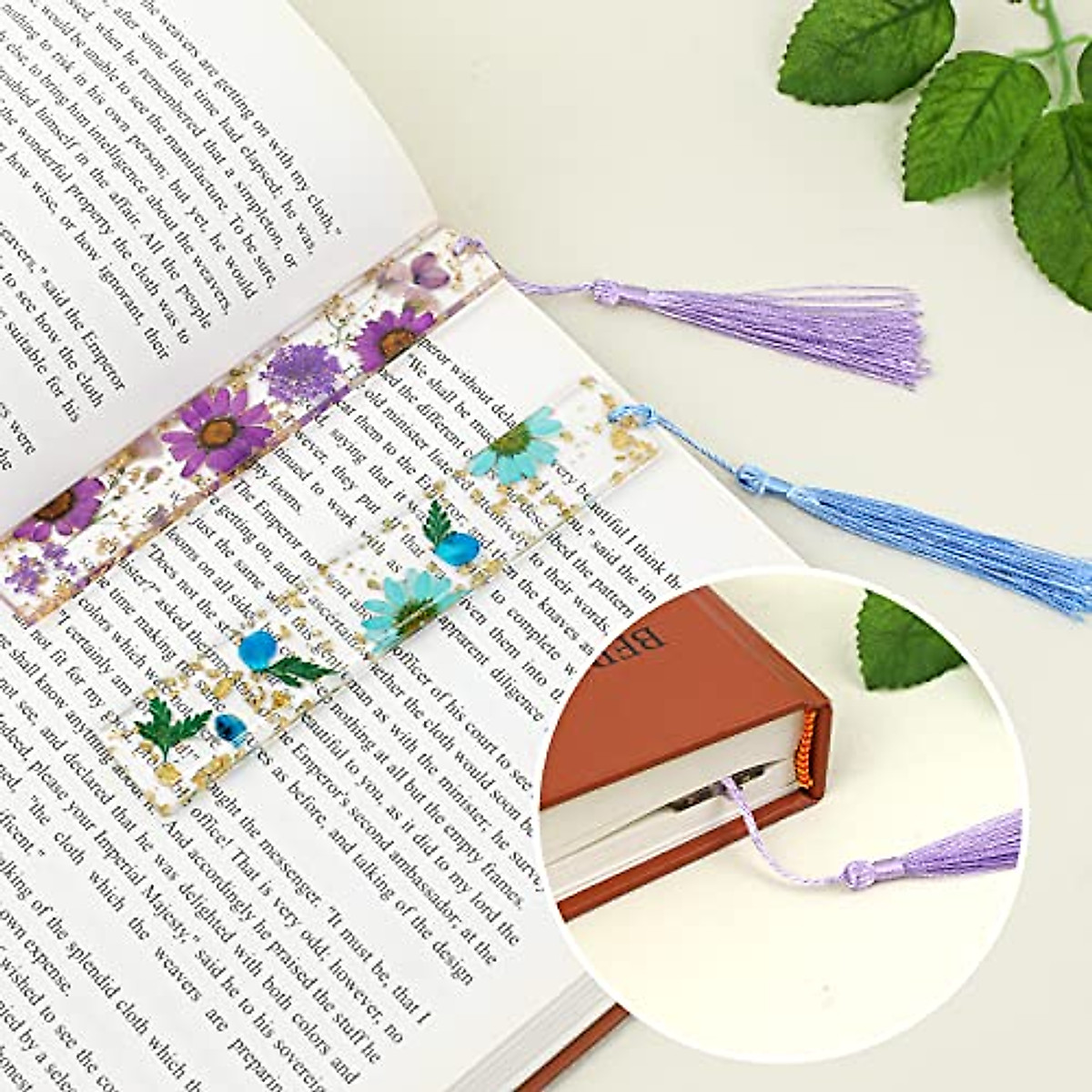 4 Pieces Dried Flower Resin Bookmarks,Transparent Floral Book Page Holder and Book Mark Set Handmade Bookmarks with Tassel Cute Book Accessories Gift for Reading Lover Students Teachers