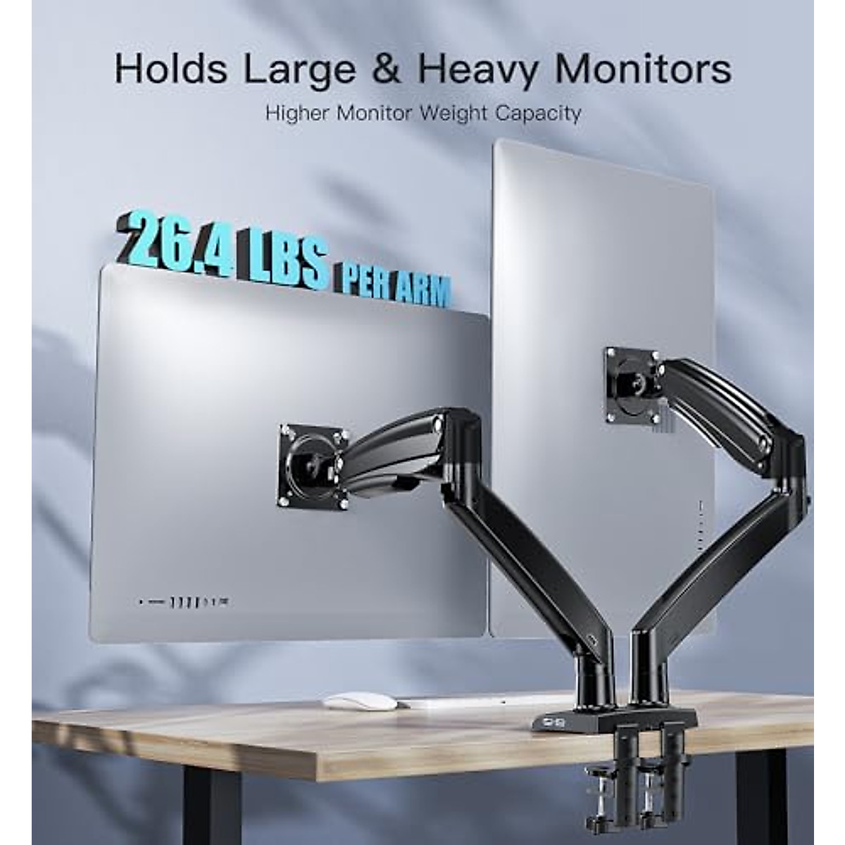 HUANUO Dual Desk Monitor Stand, for Two 13-35" Screens with USB, Height Adjustable Ultrawide Double Gas Spring Arm for 2 Monitors, 75 x 75mm/100 x 100mm VESA Mount, Hold up to 26.4lbs/Arm