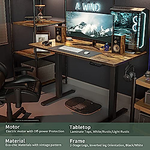 FEZIBO Height Adjustable Electric Standing Desk, 48 x 24 Inches Stand up Table, Sit Stand Home Office Desk with Splice Board, Black Frame/Rustic Brown Top