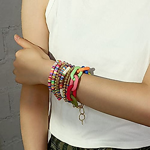 CONRAN KREMIX Colorful Surfer Heishi Clay Bead Stretch Bracelet For Women Stackable Colorful Beaded Bohemian Fashion Jewelry