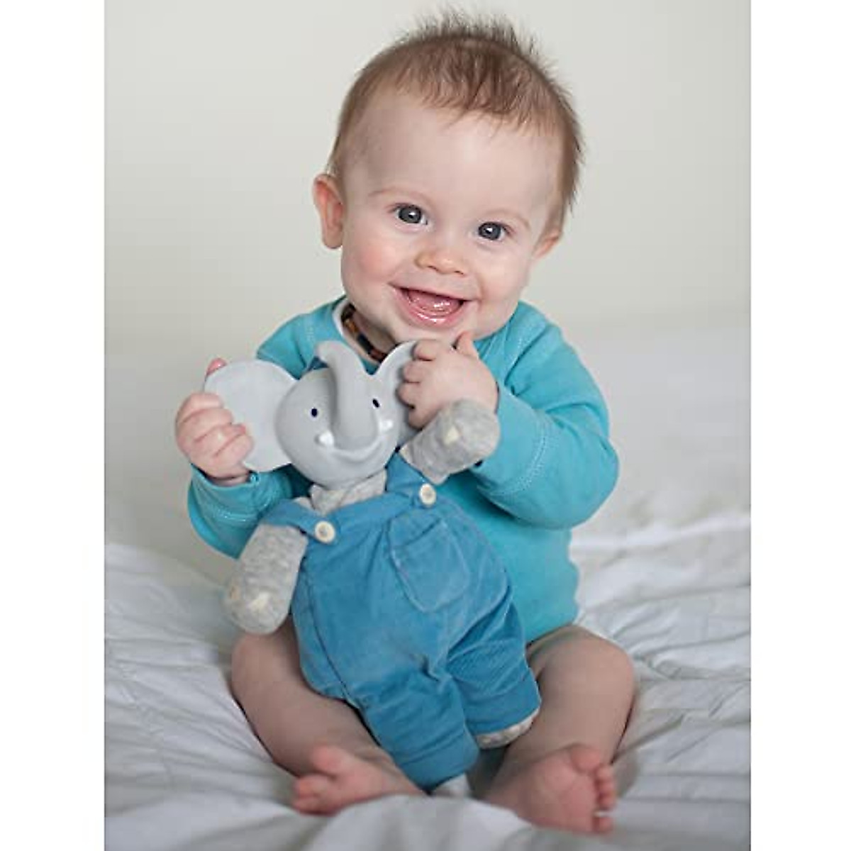 Tikiri Toys Alvin The Elephant Plush Toy with Organic Natural Rubber Head, Ages 6 Months & Up