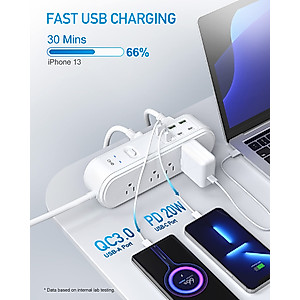 PD 20W Surge Protector, 10 Outlets and 3 USB C&3 USB A Ports, 6ft Extension Cord, Overload Protection, Desktop High-Speed Charging Station Power Bar for iPhone 14, 1875W/15A, 4500J