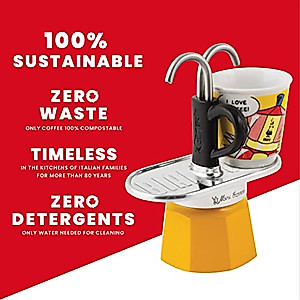 Bialetti - Mini Express Lichtenstein: Moka Set includes Coffee Maker 2-Cup (2.8 Oz) + 2 shot glasses, Yellow, Aluminium