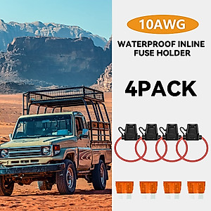 MulWark 4 Pack 10 Gauge Inline Fuse Holder Tinned Copper Marine Wire Waterproof IP67 Pigtail Blade Fuse Block Relay with 40 AMP Fuse Holder