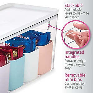 Rosanna Pansino x iDesign Recycled Plastic Kitchen Storage Bins, Includes 1 Large Bin with Lid and 4 Small Bins, Multicolored Bins/Marshmallow Lid, 6” x 12” x 6”