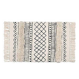 SHACOS Tufted Cotton Area Rugs Set of 2 Woven Cotton Rug Runner Set with Tassels Washable Boho Farmhouse Throw Rug for Kitchen Bathroom Bedroom Laundry Room (2x3'+2x4'4", Tufted Geometric)