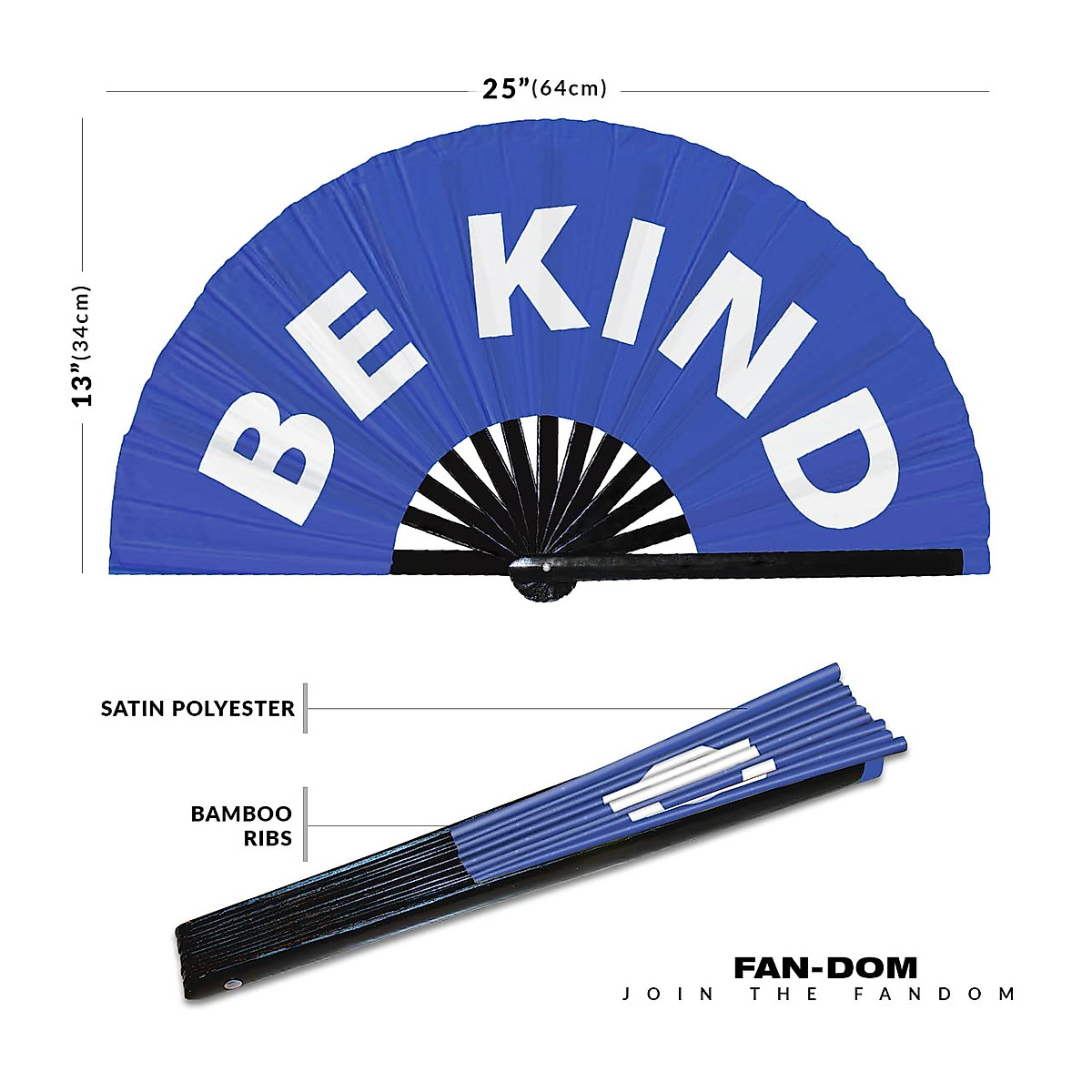 Be Kind hand fan foldable bamboo circuit hand fan funny gag slang words expressions statement gifts Festival accessories Rave handheld Circuit event fan Clack fans (Blue)